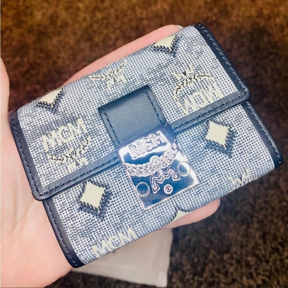 MCM | Bags | Nwt Mcm Mini Greyblue Vintage Monogram Jacquard Canvas ...